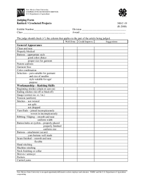 Fillable Online Judging Form Knitted/Crocheted Projects. Score Sheet ...