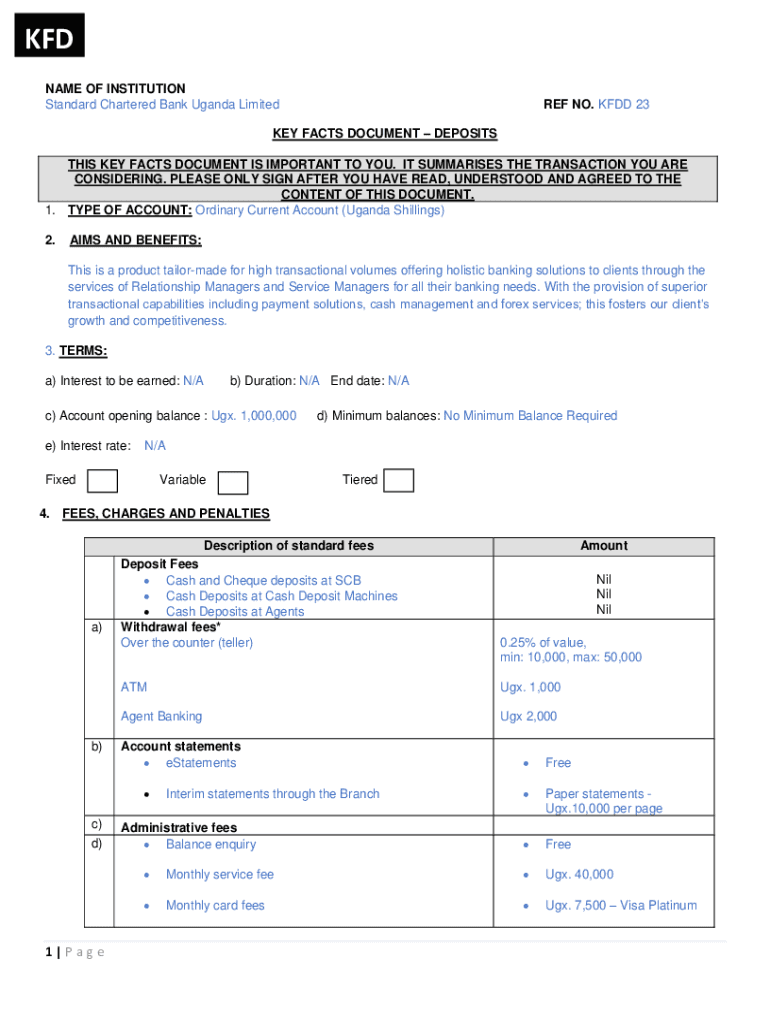 Fillable Online Key Facts DocumentsStandard Chartered Uganda Fax Email ...
