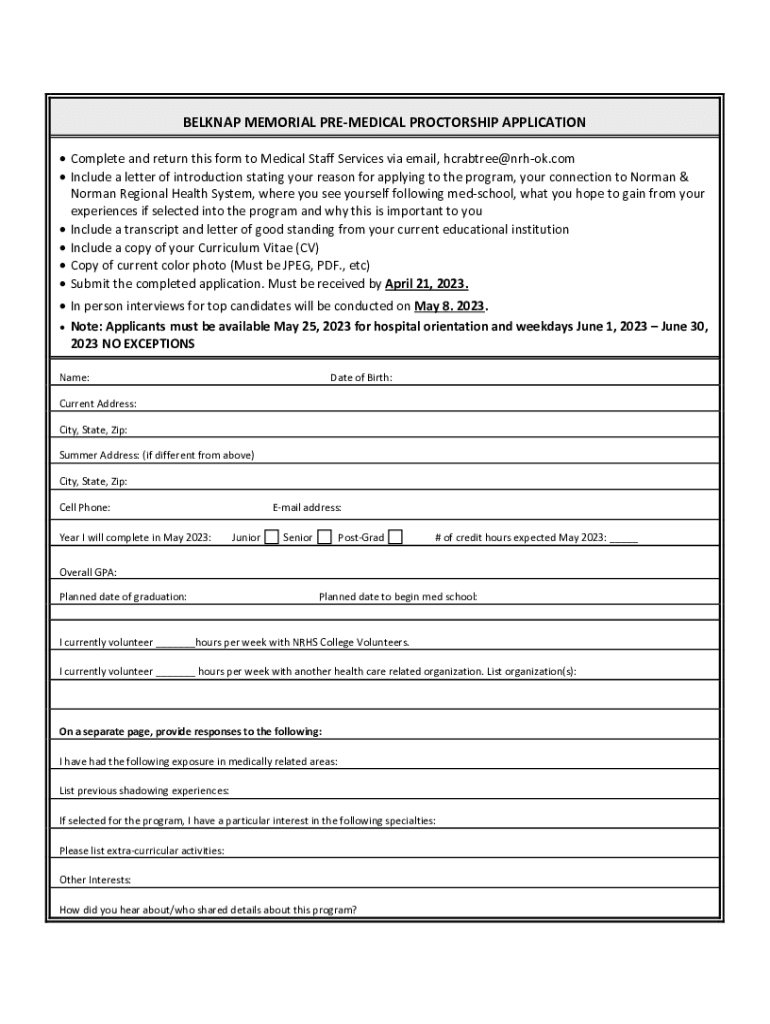 Fillable Online Belknap Proctorship - Fill Online, Printable, Fillable ...