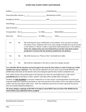 Fillable Online snyder conroeisd Severe Food Allergy Parent ...