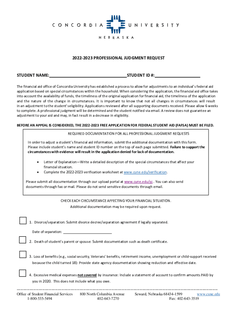 Fillable Online 2022-2023 Professional Judgment Appeal Form Fax Email Print - pdfFiller