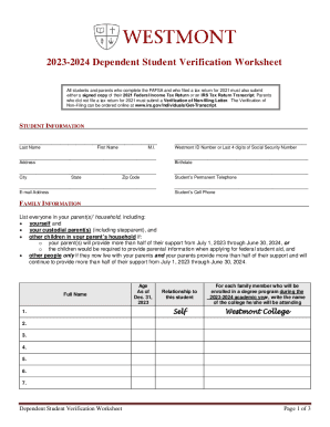 Fillable Online 2023-24 DEPENDENT VERIFICATION WORKSHEET SECTION A Fax ...