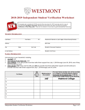 Fillable Online 2018-2019 Verification Worksheet-V5 Independent Student ...