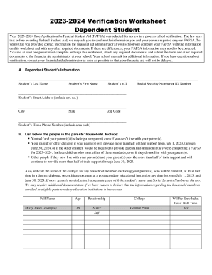Fillable Online 2023-2024 DEPENDENT VERIFICATION WORKSHEET-V1 Fax Email Print - pdfFiller