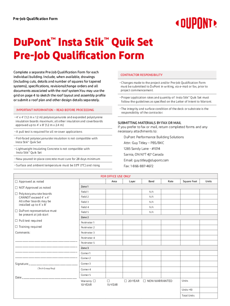 Fillable Online insta-stik-quik-set-pre-job-qualification-form- ... Fax ...