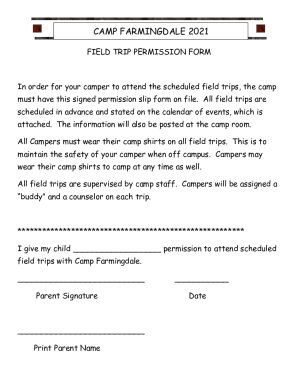 Fillable Online Summer Camp - Field Trip Permission Slip Fax Email ...