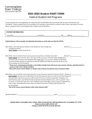 Fillable Online 2023-2024 Student Asset Form. Federal Student Aid Programs Fax Email Print ...