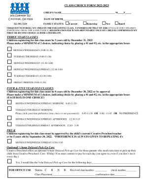 Fillable Online CLASS CHOICE FORM 2022-2023 Fax Email Print - pdfFiller