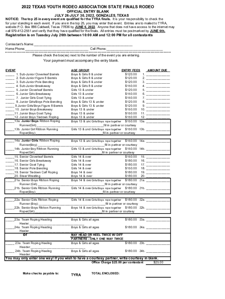Fillable Online Schedule and Rodeo Forms Fax Email Print - pdfFiller