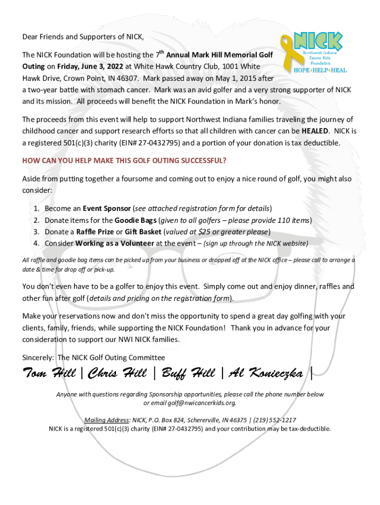 Fillable Online Mark Hill Memorial Golf Outing - NICK Fax Email Print ...