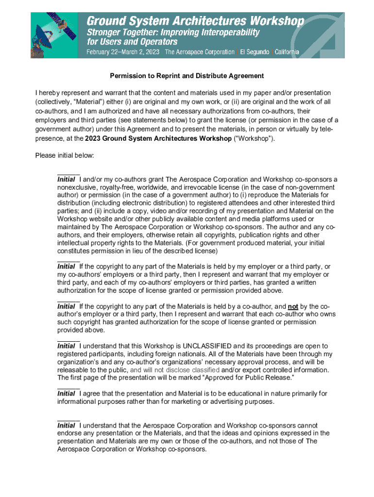 Fillable Online Permission to Reprint and Distribute Agreement Fax ...