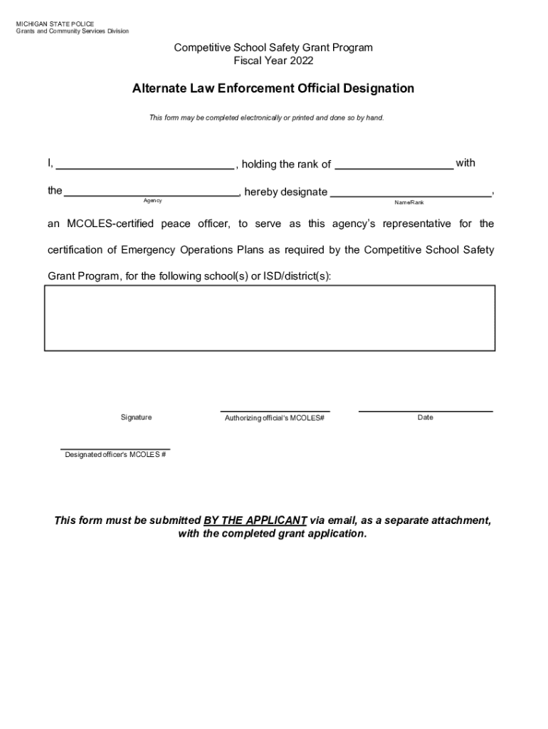 Fillable Online FY22 CSSGP Law Enforcement Designation Form. FY22 CSSGP ...