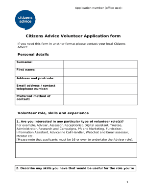 Citizens advice volunteer application Doc Template | pdfFiller