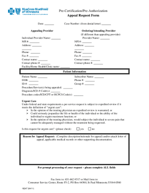 Fillable Online Pre-Certification/Pre-Authorization Appeal Request Form ...