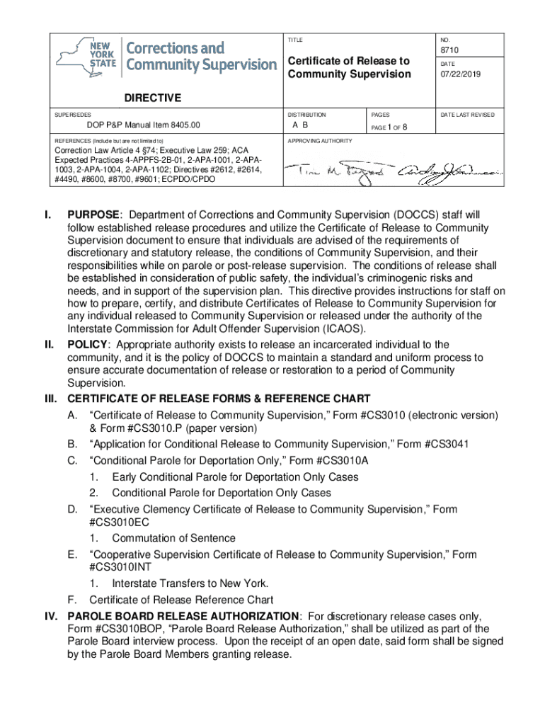 Fillable Online doccs ny DIRECTIVE Certificate of Release to ... Fax Email Print - pdfFiller