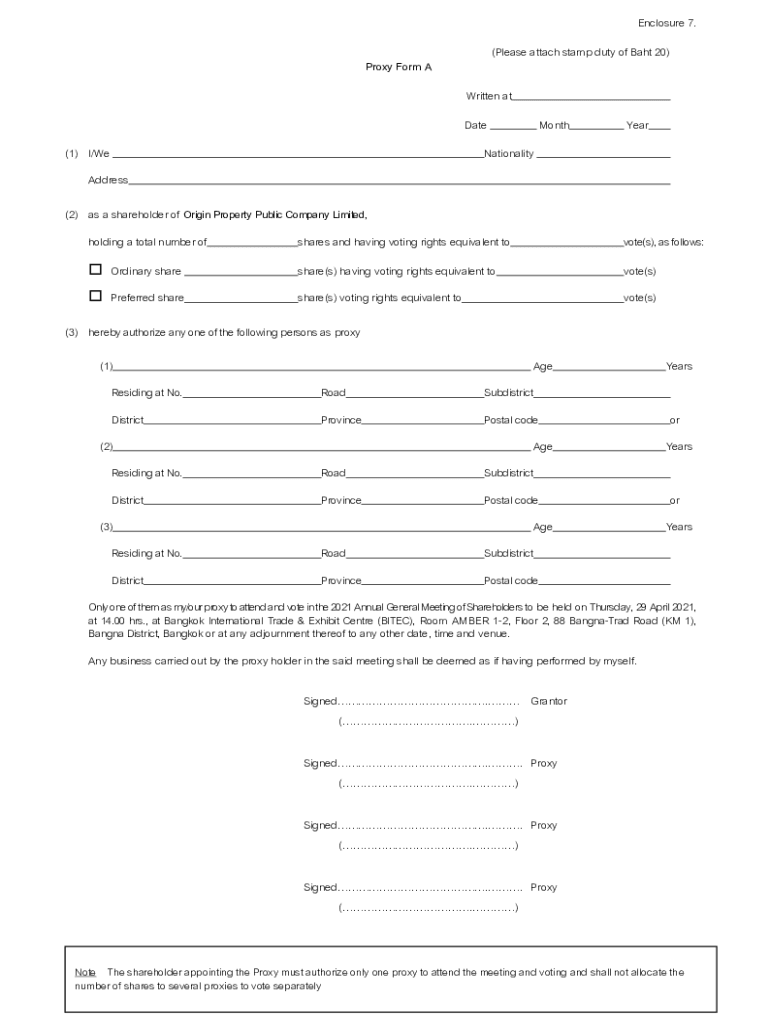 Fillable Online (Please attach stamp duty of Baht 20) Proxy Form Fax Email Print - pdfFiller