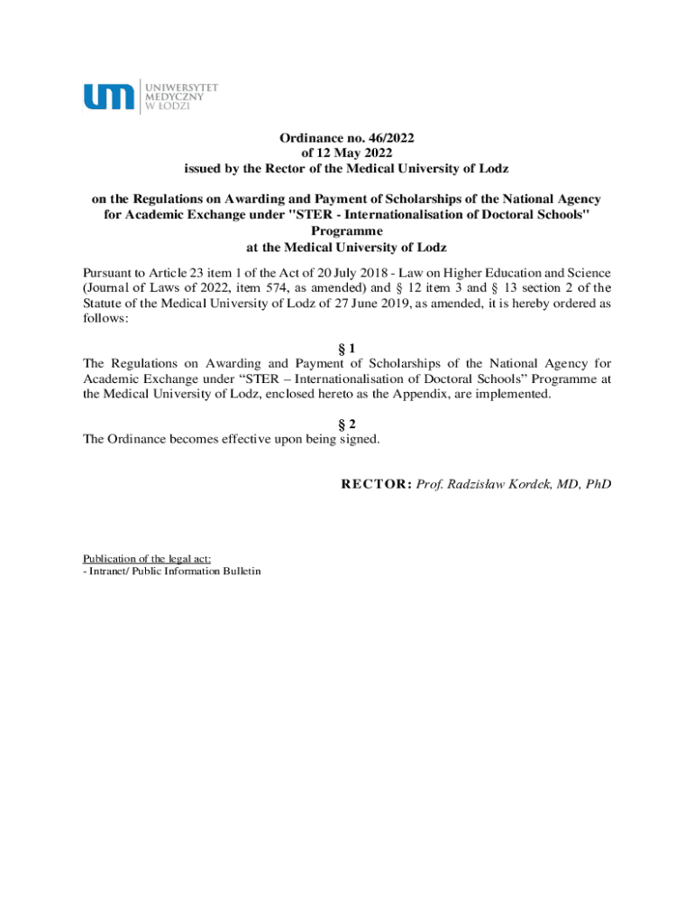 Fillable Online Information on the Rector's Scholarship for ...