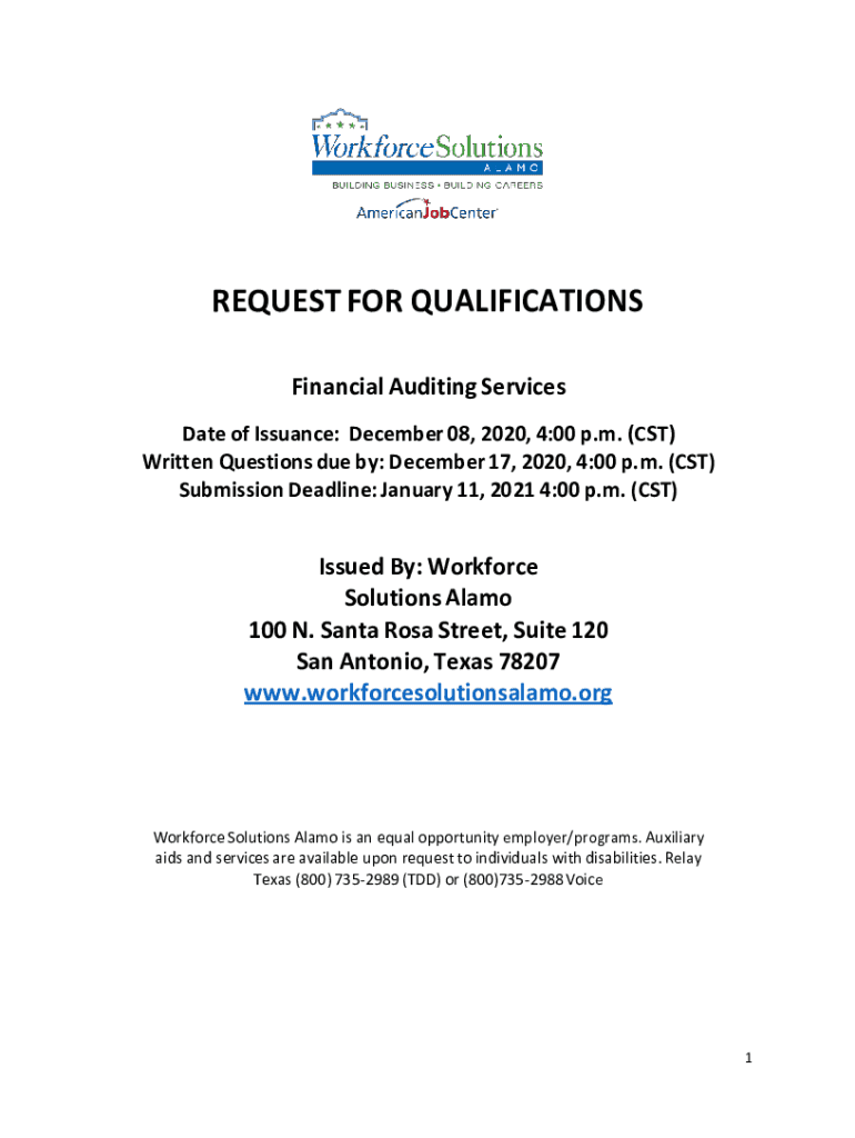 Fillable Online Auditing Services Pool Request for Qualifications (RFQ) Fax Email Print - pdfFiller