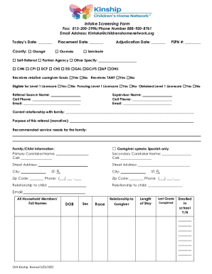 Fillable Online Intake Screening Form Fax Email Print - pdfFiller