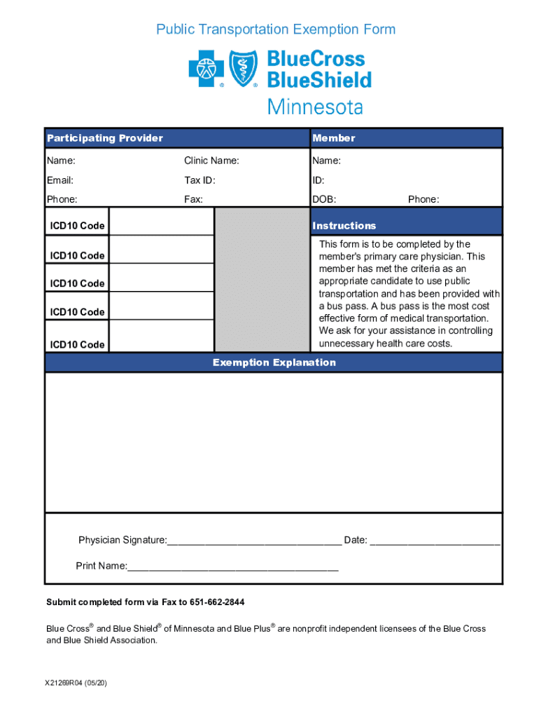 Fillable Online Public Transportation Exemption Form. forms-and ...