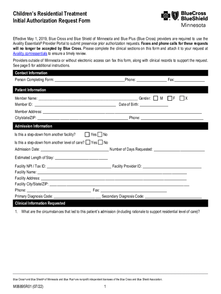 Fillable Online Children's Residential Treatment Initial Authorization ... Fax Email Print ...