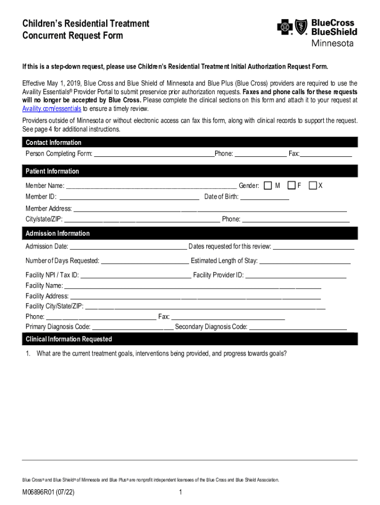 Fillable Online Children's Residential Treatment Concurrent Request Form Fax Email Print - pdfFiller