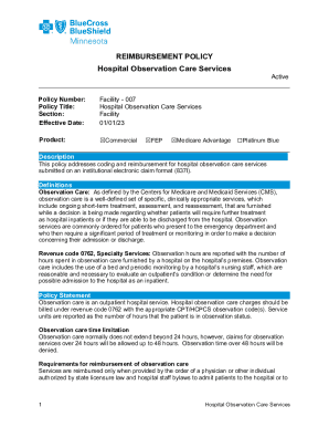 Fillable Online REIMBURSEMENT POLICY Hospital Observation Care Services ...