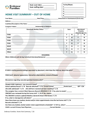 Fillable Online Home Visit Summary - Out of Home, 7.20.docx Fax Email ...