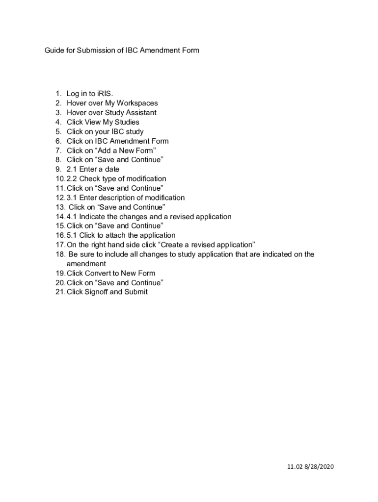 Fillable Online elpaso ttuhsc Guide for Submission of IBC Amendment Form Fax Email Print - pdfFiller