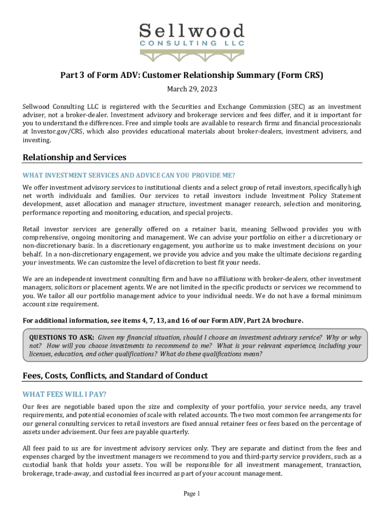 Fillable Online Form ADV Part 3CRS (Customer Relationship Summary) Fax ...