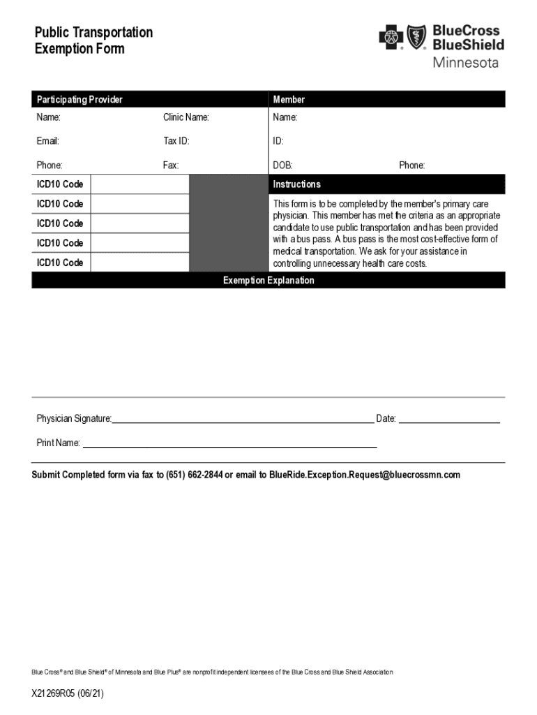 Fillable Online Public Transportation Exemption Form Fax Email Print ...