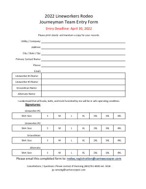 Fillable Online 2022 Lineworkers Rodeo Journeyman Team Entry Form Fax ...