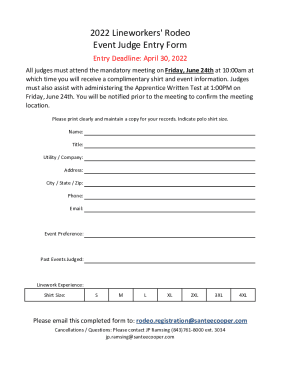 Fillable Online 2022 Lineworkers' Rodeo Event Judge Entry Form Fax ...