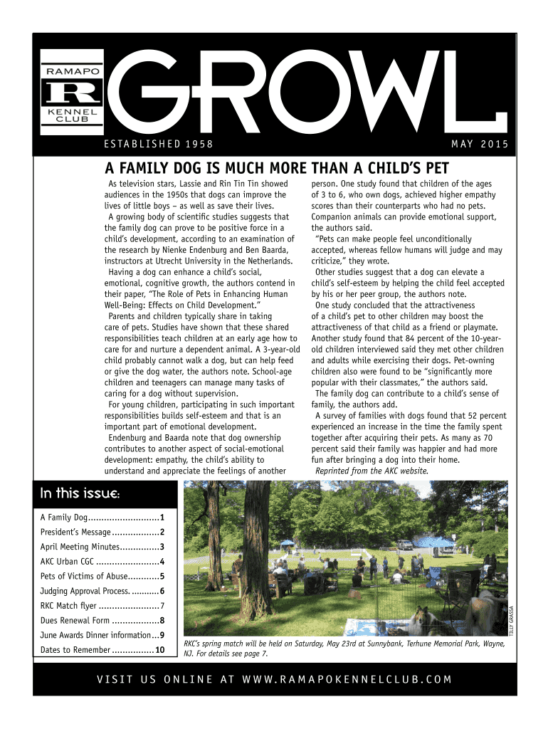 Fillable Online A family dog is much more than a child39s pet - Ramapo ...