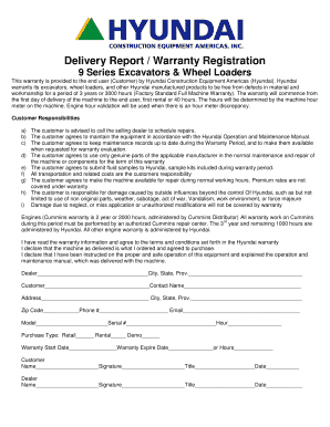 Fillable Online Delivery Report Warranty Registration - Hyundai ...