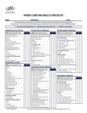 Fillable Online HOME CARE RN SKILLS CHECKLIST - Amazing Hearts Fax ...