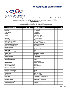 Fillable Online Medical Surgical Skills Checklist - Amazing Hearts Fax ...