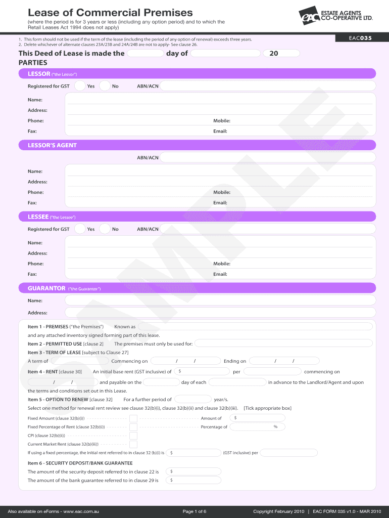 Fillable Online Lease of Commercial Premises Fax Email Print - pdfFiller