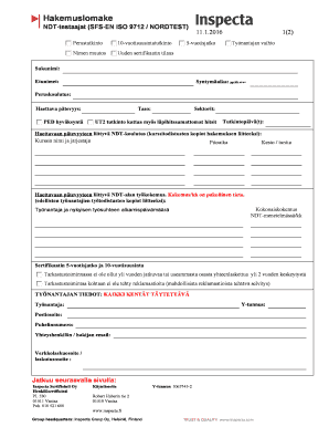 Fillable Online NDTtestaajat (SFSEN ISO 9712 NORDTEST) Fax Email Print ...