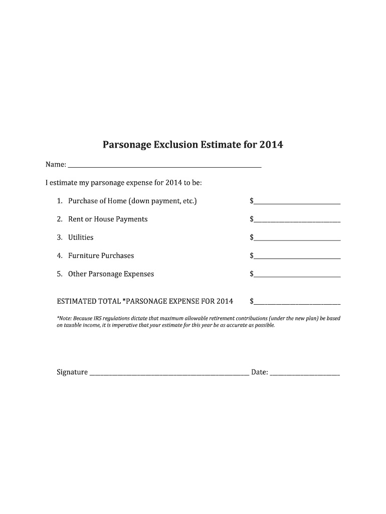 Fillable Online nnec Parsonage Exclusion Estimate for YYYYdocx - nnec ...