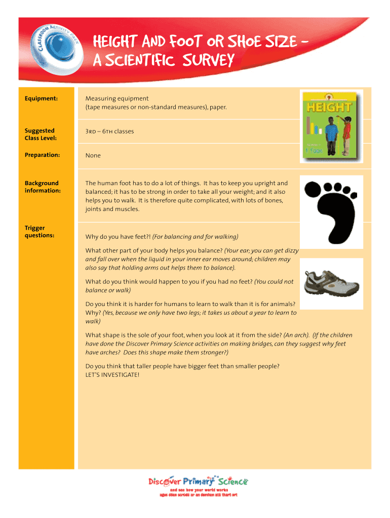 Fillable Online HEIGHT AND FOOT OR SHOE SIZE A SCIENTIFIC SURVEY Fax ...