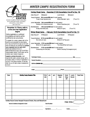 Fillable Online hartleynature WINTER CAMPS REGISTRATION FORM - Hartley ...