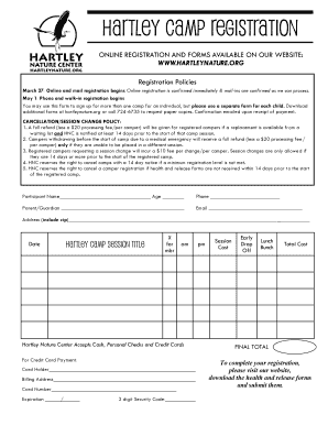 Fillable Online hartleynature Hartley Camp Registration Fax Email Print ...