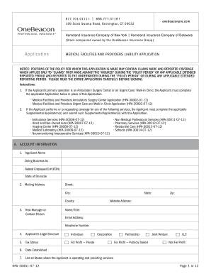 Fillable Online Application - OneBeacon Professional Insurance Fax ...