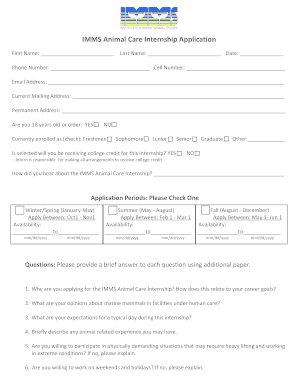 Fillable Online imms IMMS Animal Care Internship Application Fax Email ...