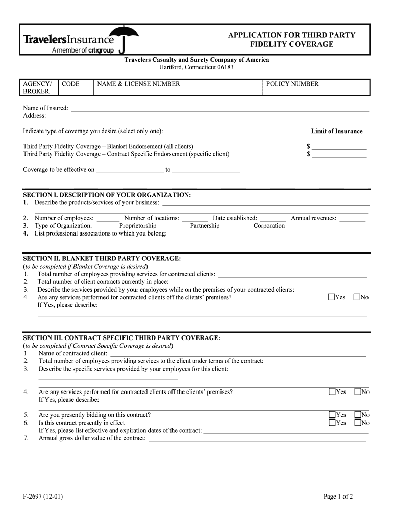 Fillable Online APPLICATION FOR THIRD PARTY FIDELITY COVERAGE Fax Email Print - pdfFiller
