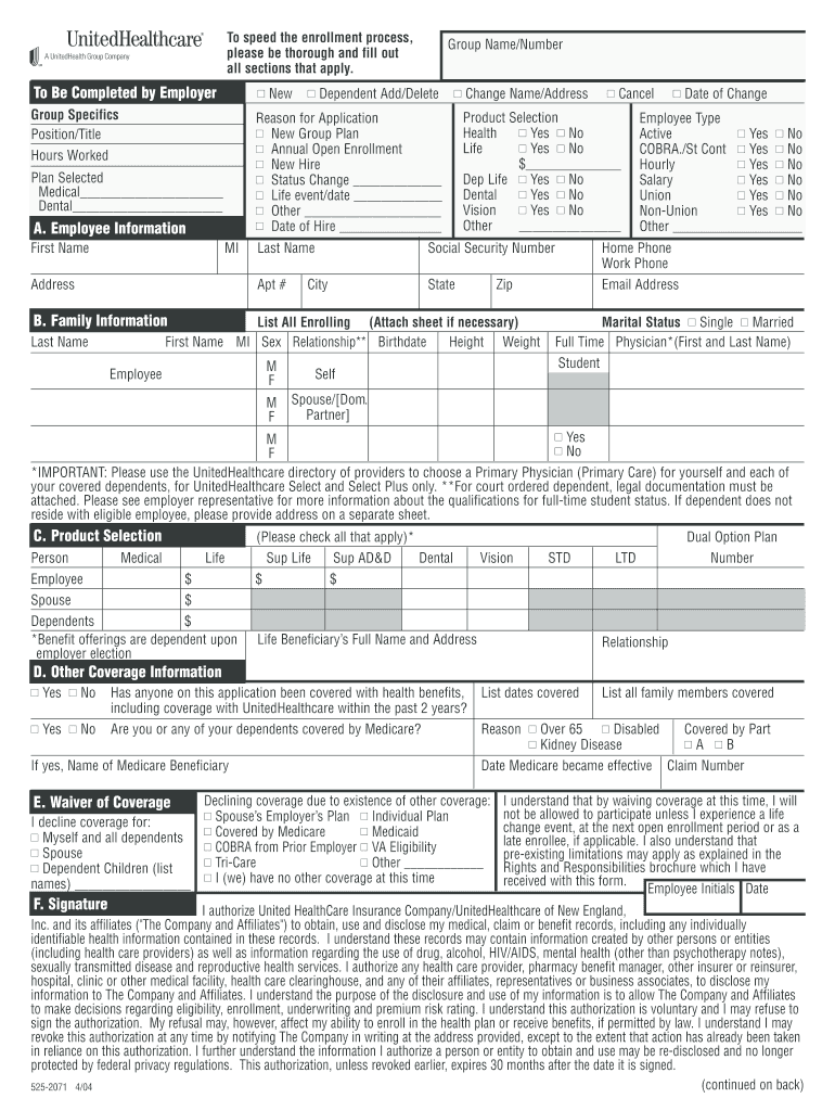 Fillable Online Employee Enrollment Form - Health Plan Specialists Fax ...