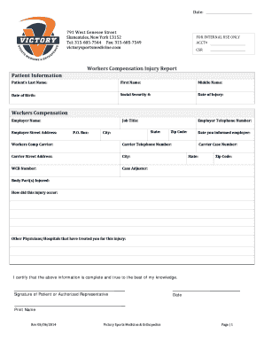 Fillable Online Workers Compensation Injury Report Patient Fax Email ...