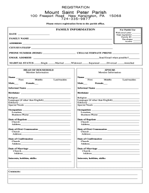 Fillable Online mountsaintpeter Parish Registration Form - Mount Saint ...