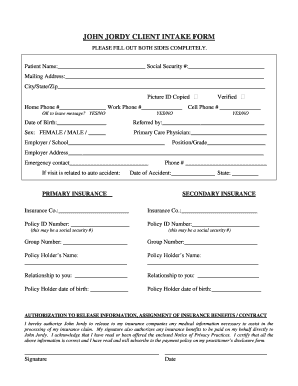 Fillable Online pacificharbor JOHN JORDY CLIENT INTAKE FORM PLEASE FILL OUT BOTH SIDES ...